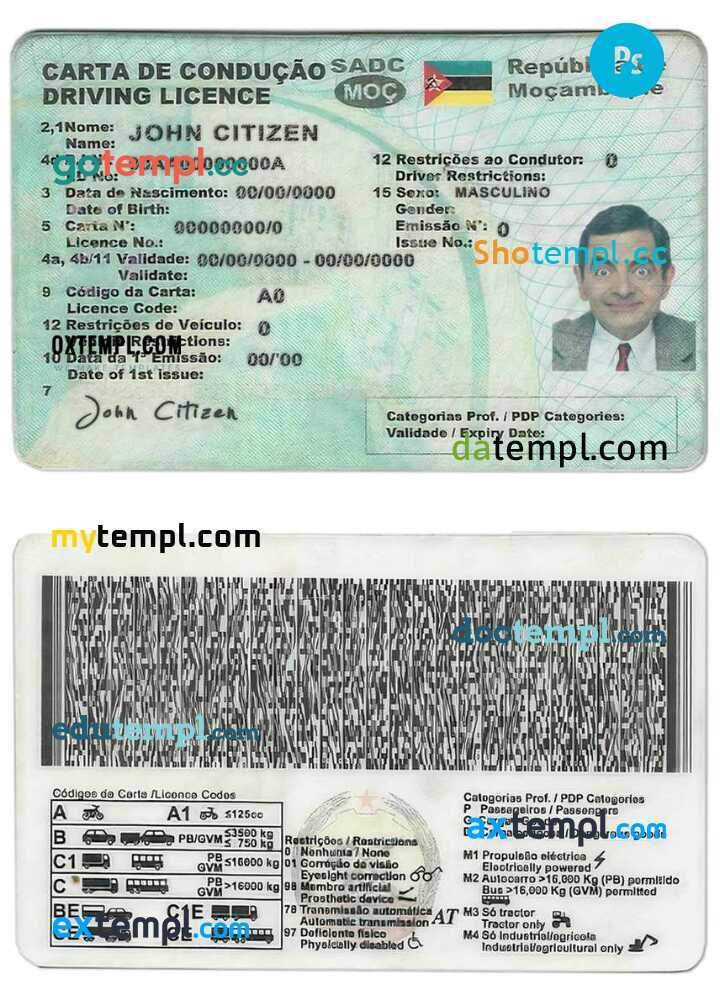 Mozambique driver’s permit template in PSD format, fully editable - عکس ...