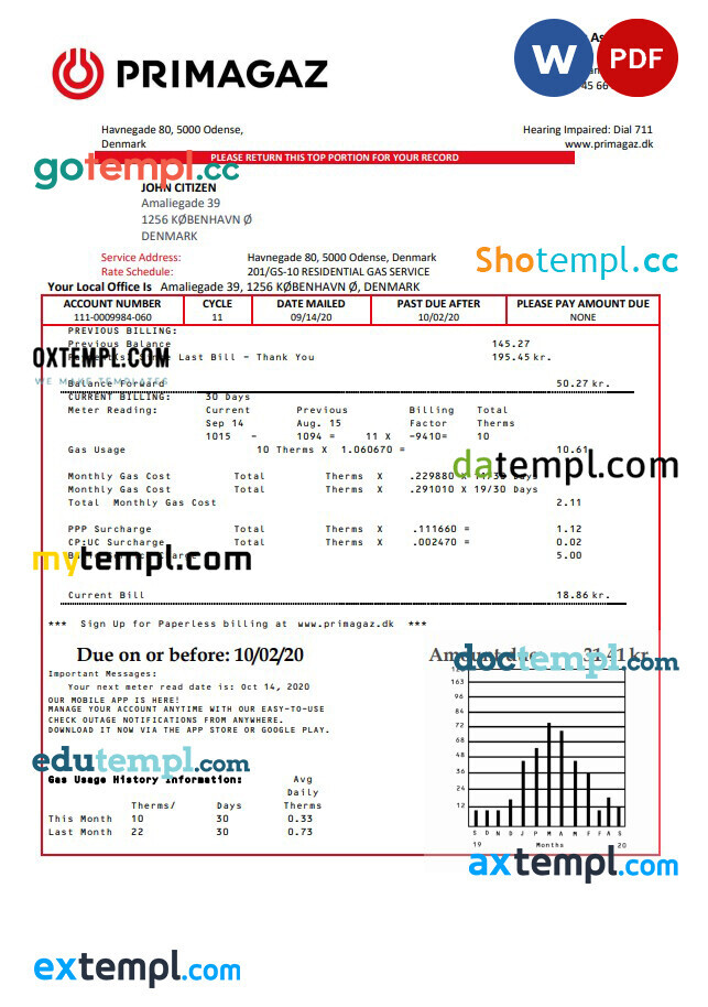 Denmark Primagaz Denmark gas utility expense template in Word and PDF ...